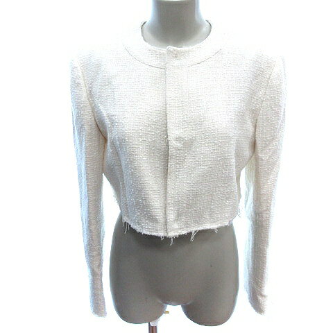 【中古】ネイヴ Nave ツイードジャケット ノーカラー カットオフ 総裏地 1 S アイボリー 白 ホワイト /AU レディース 【ベクトル 古着】 250822ブランドネイヴ Nave表記サイズ1（日本サイズS程度）実寸サイズ肩幅：約4...