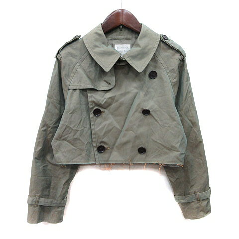 【中古】クオリティー QUARTERLY ステンカラージャケット ダブル ダメージ加工 2 M 玉虫色 緑 カーキ /YI レディース 【ベクトル 古着】 260214表記サイズ2（Mサイズ）実寸サイズ身幅：約50cm　着丈：約35cm　ゆ...