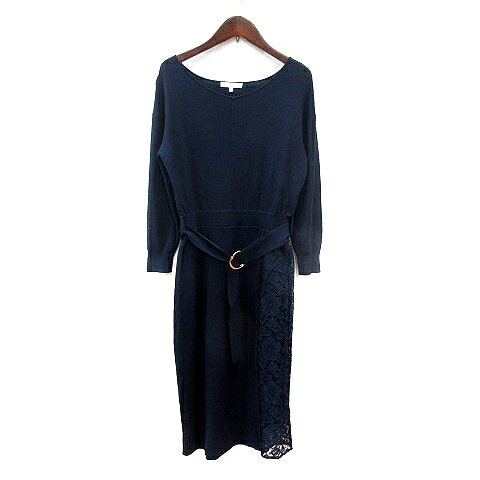【中古】プロポーション ボディドレッシング PROPORTION BODY DRESSING ワンピース ニット ミモレ ロング 長袖 レース 切替 3 M 紺 ネイビー /MN レディース 【ベクトル 古着】 260207ブランドプロポー...