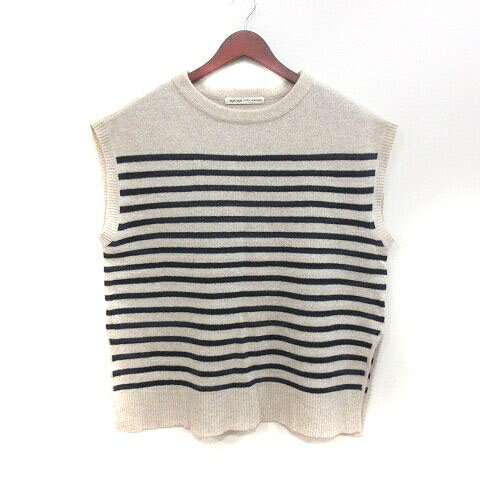 【中古】コンジェペイエ アデュートリステス conges payes ADIEU TRISTESSE ニットベスト プルオーバー ウール ボーダー ライトベージュ 紺 ネイビー /MS レディース 【ベクトル 古着】 260312ブランドコ...