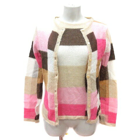 【中古】49アベニュー ジュンコシマダ 49AV. junko shimada アンサンブル ニット カーディガン 総柄 カットソー 半袖 モヘヤ 38 M ベージュ ピンク /MN レディース 【ベクトル 古着】 260511ブランド49...