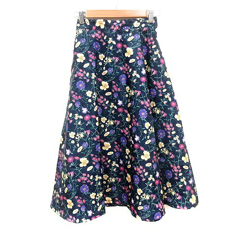 【中古】アンドクチュール And Couture フレアスカート ミモレ ロング 花柄 38 M 紺 ネイビー /MN レディース 【ベクトル 古着】 260610表記サイズ38（日本サイズM相当）実寸サイズウエスト：約58cm　ヒップ：約...