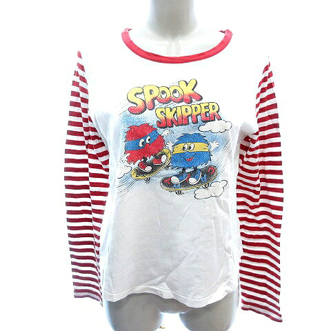 【中古】キャンディストリッパー Candy Stripper カットソー Tシャツ ロンT ボートネック ラグラン ボーダー プリント 長袖 2 M 白 ホワイト /AU レディース 【ベクトル 古着】 260629ブランドキャンディストリ...