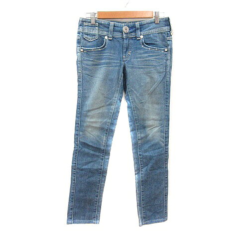 【中古】サムシング something デニムパンツ ジーンズ スキニー ウォッシュ加工 ラインストーン M 水色 ライトブルー /MN レディース 【ベクトル 古着】 260714ブランドサムシング something表記サイズMEDIU...