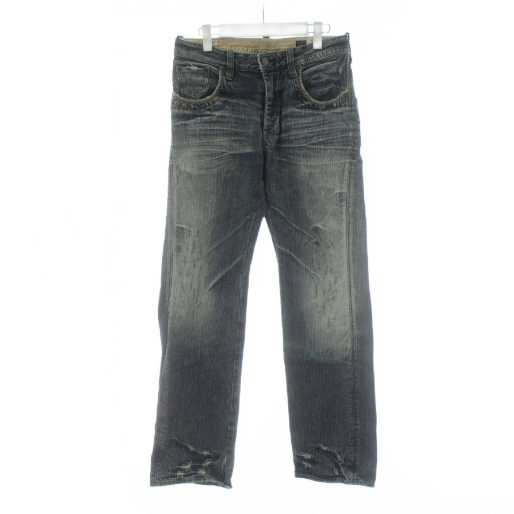 【中古】バータック Bartack ジーンズ M ブルー フルレングス ウォッシュ加工 ダメージ加工 /PP ■GY58 メンズ 【ベクトル 古着】 260108表記サイズM実寸サイズウエスト：約76cm　もも幅：約26cm　裾幅：約22c...