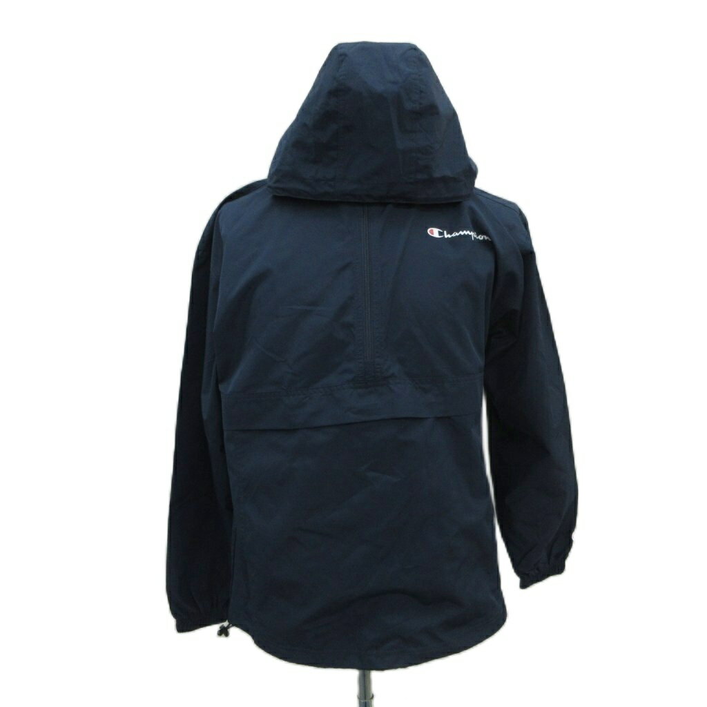 【中古】チャンピオン CHAMPION スポーツウェア ウインドブレーカー ミドル丈 ハーフジップ L 紺 ネイビー フード付き ロゴプリント /MA2 ■GY58 メンズ 【ベクトル 古着】 260130ブランドチャンピオン CHAMPI...