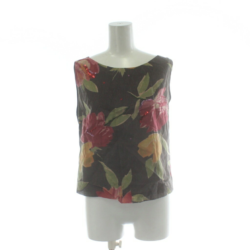 【中古】タクルタートル TURKLE TURTLE カットソー 9 黒 ブラック マルチカラー 花柄 ノースリーブ ラウンドネック トップス ビーズ刺繍 /PP ■GY58 レディース 【ベクトル 古着】 260128表記サイズ9実寸サイズ...