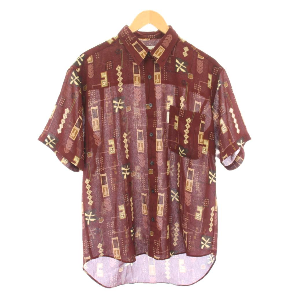 【中古】サブリナ SABRINA VALENTINO カジュアルシャツ 半袖 レギュラーカラー シアー シースルー 総柄 M 赤 レッド /BB ■GY58 メンズ 【ベクトル 古着】 260126ブランドサブリナ SABRINA表記サイズ...