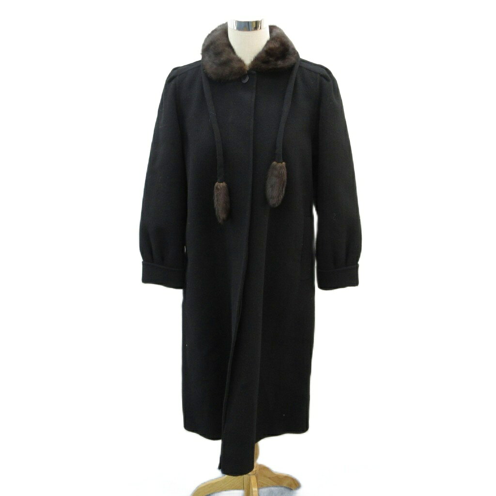 【中古】パリエンヌ PARIENNE ステンカラーコート ロング丈 9 黒 ブラック ファーカラー /SM36 ■ECD001 レディース 【ベクトル 古着】 260217表記サイズ9実寸サイズ肩幅：39cm　身幅：49cm　袖丈：57cm...