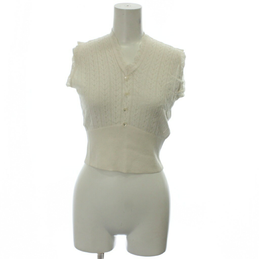 【中古】プロポーション ボディドレッシング PROPORTION BODY DRESSING ニット カットソー 2S オフホワイト 半袖 Vネック 透かし編み /GG ■GY59 レディース 【ベクトル 古着】 260217ブランドプロポ...