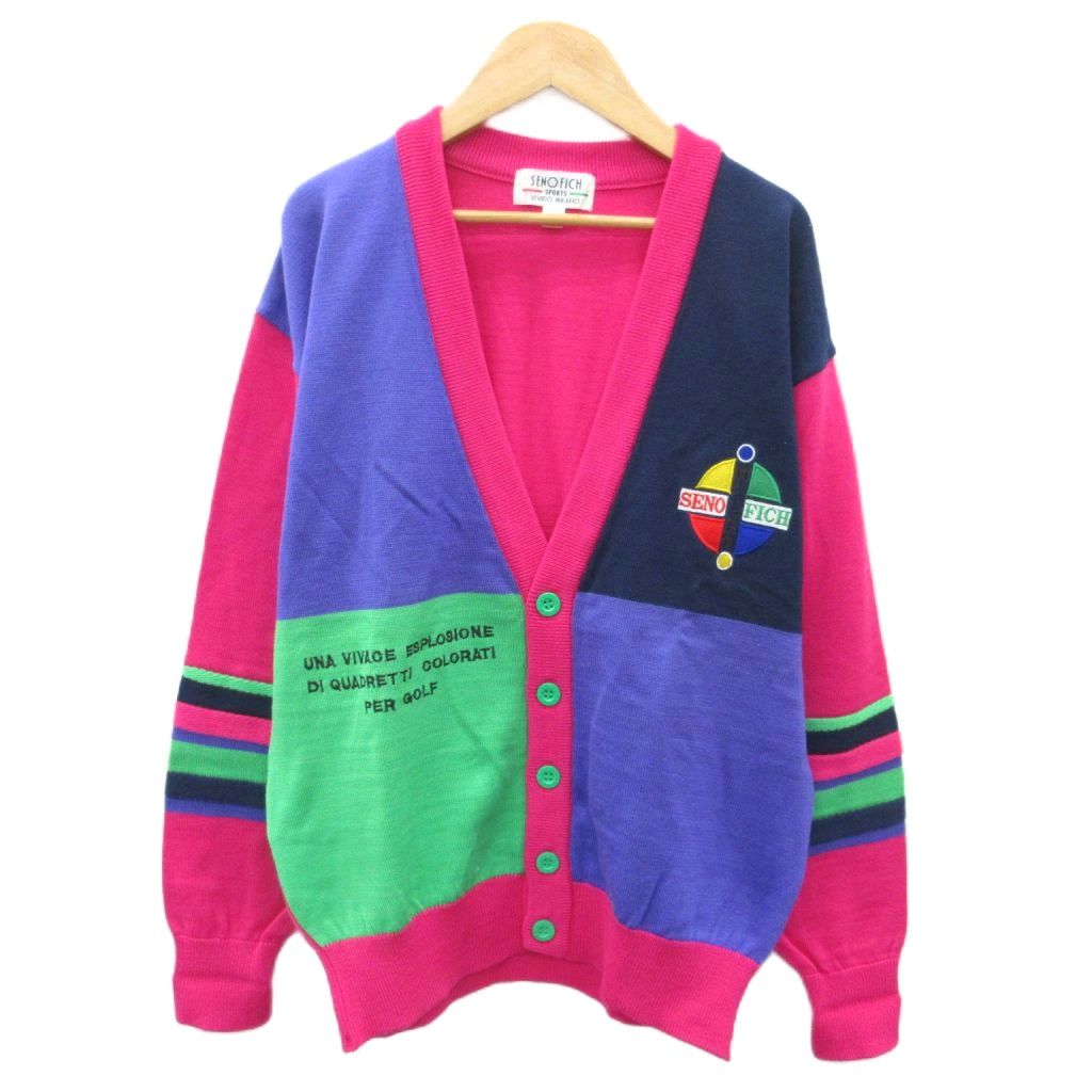 【中古】セノフィッチ SENO FICH ニットカーディガン Vネック 3 マルチカラー 刺繍 /HO35 ■GY66 メンズ 【ベクトル 古着】 260305表記サイズ3実寸サイズ肩幅：49cm　身幅：52cm　着丈：63cm　袖丈：54...