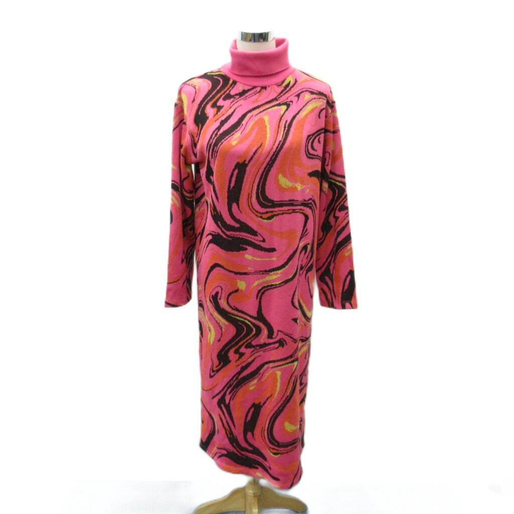 【中古】ザラ ZARA ニットワンピース ロング丈 マキシ丈 長袖 M ピンク 総柄 タートルネック /SY35 ■ECA001 レディース 【ベクトル 古着】 260305ブランドザラ ZARA表記サイズM実寸サイズ肩幅：47cm　身幅：...