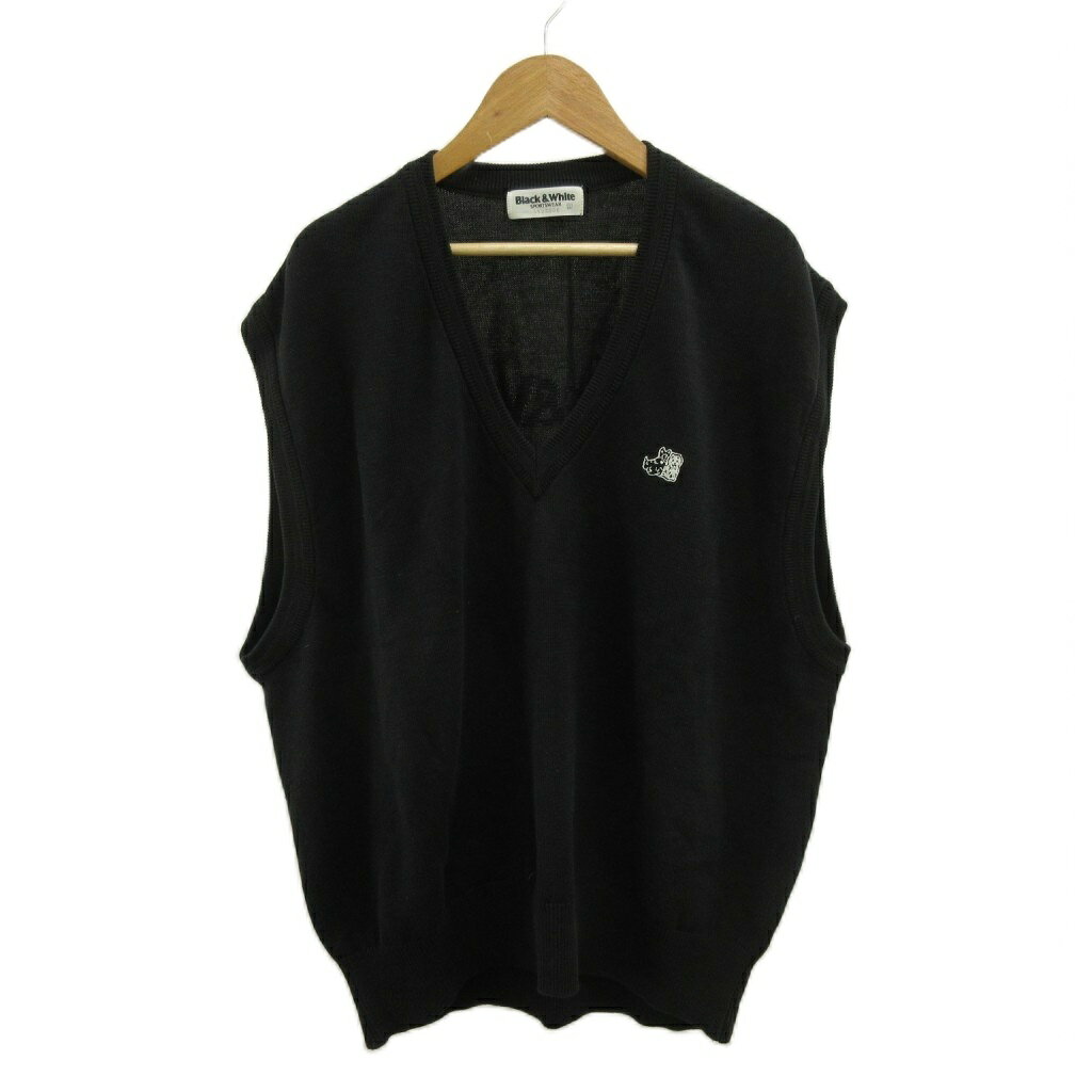 【中古】ブラックアンドホワイト スポーツウェア Black & White SPORTSWEAR ニットベスト LL 黒 ブラック Vネック ノースリーブ ロゴ刺繍 /MD ■GY49 メンズ 【ベクトル 古着】 260331表記サイズLL...