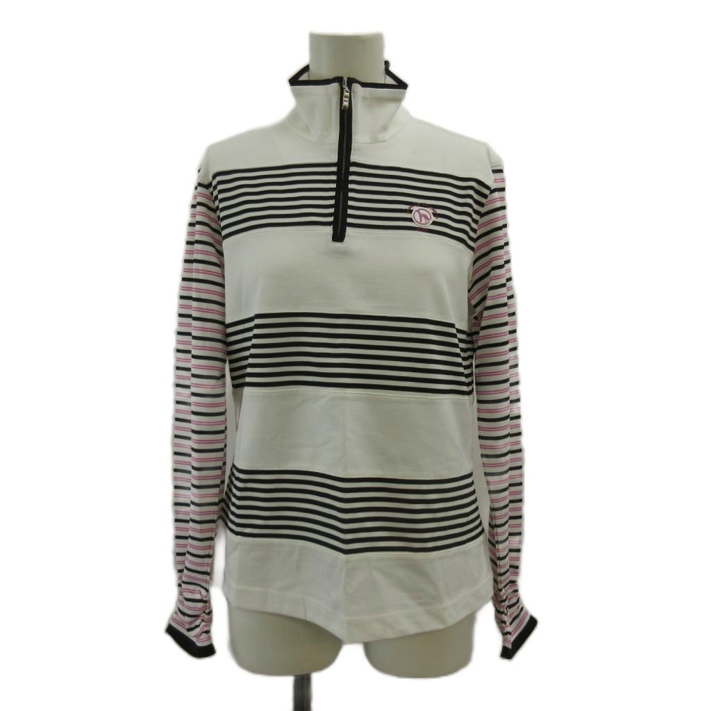 【中古】アダバット adabat ゴルフウェア Tシャツ カットソー 長袖 ハイネック ハーフジップ ボーダー ロゴ 38 白 ホワイト 黒 ブラック 紫 パープル /XZ ■ECB002 レディース 【ベクトル 古着】 260328ブラン...