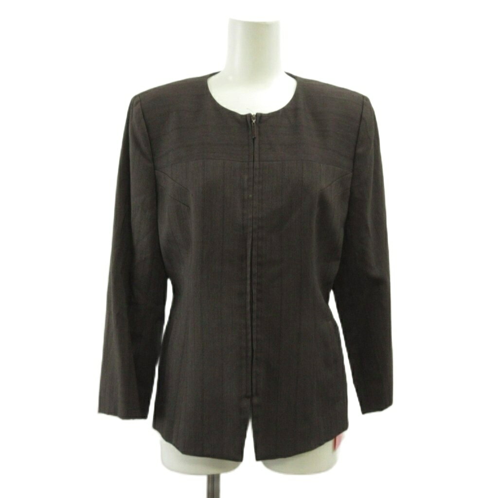 【中古】ロシャス ROCHAS ジャケット 上着 ウール 9 茶色 ブラウン ストライプ柄 ノーカラー 長袖 /RK ■ECB002 レディース 【ベクトル 古着】 260331ブランドロシャス ROCHAS表記サイズ9実寸サイズ肩幅：38...