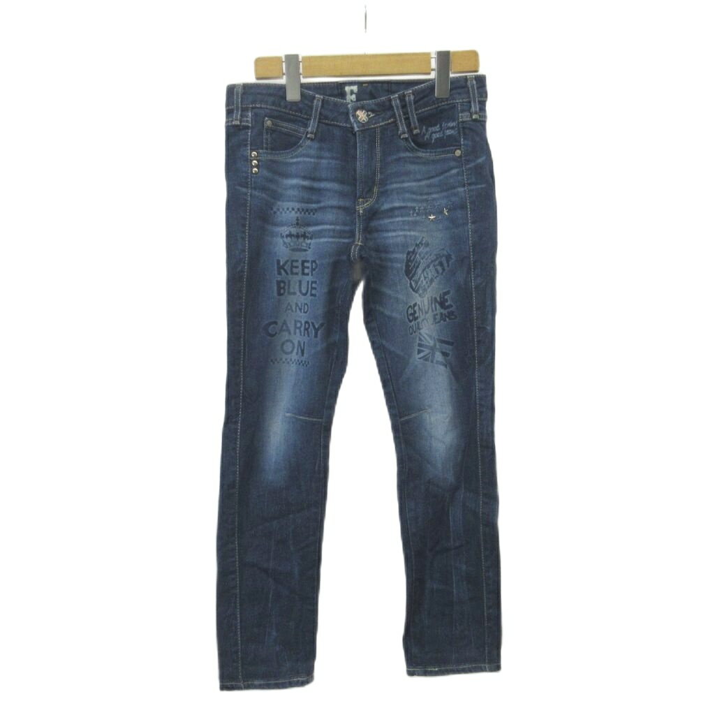【中古】エドウィン EDWIN デニム ジーンズ S ブルー ウォッシュ加工 プリントデザイン ダメージ加工 /NP ■GY99 レディース 【ベクトル 古着】 260406ブランドエドウィン EDWIN表記サイズS実寸サイズウエスト：68...