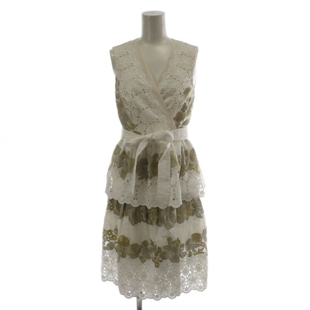 【中古】未使用品 ダイアンフォンファステンバーグ DIANE von FURSTENBERG レースラップドレス 0 白 ホワイト 黄 イエロー 膝丈 ノースリーブ 404-6145302 /GG ■ECD003 レディース 【ベクトル 古...