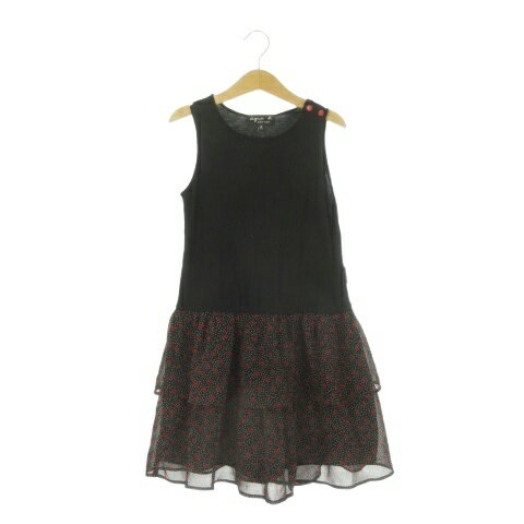 【中古】アニエスベーアンファン Agnes b. ENFANT ワンピース 子ども服（女の子用） 8ans 黒 ブラック 赤 レッド ノースリーブ 小花柄 ティアードスカート /CK18 ■ECA004 キッズ 【ベクトル 古着】 2604...