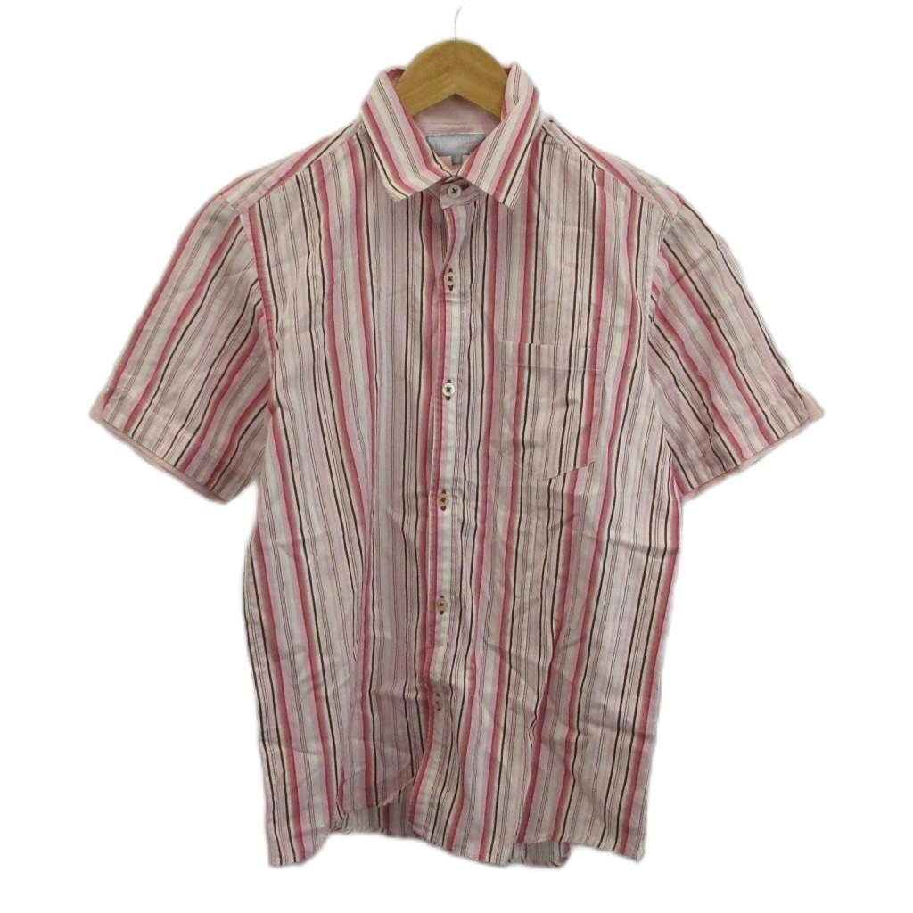 【中古】ミッシェルクランオム M.K HOMME 半袖シャツ 46 茶 ブラウン 白 ホワイト ピンク ストライプ柄 半袖 レギュラーカラー /SH メンズ 【ベクトル 古着】 260507ブランドミッシェルクランオム M.K HOMME表...