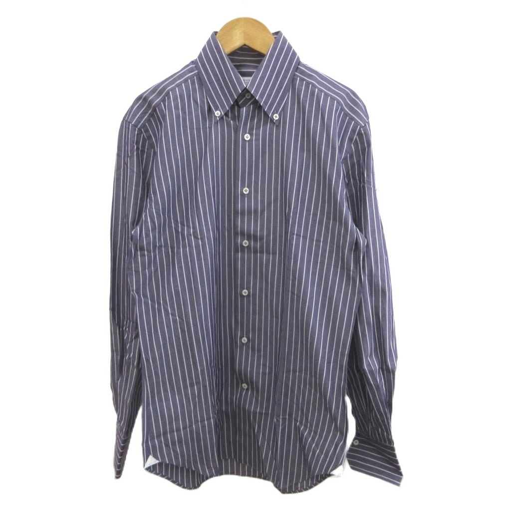 【中古】アレッサンドロゲラルディ ALESSANDRO GHERARDI シャツ 37 紫 パープル 白 ホワイト ストライプ柄 ボタンダウンカラー 長袖 /NP ■GY57 メンズ 【ベクトル 古着】 260518表記サイズ37実寸サイズ...