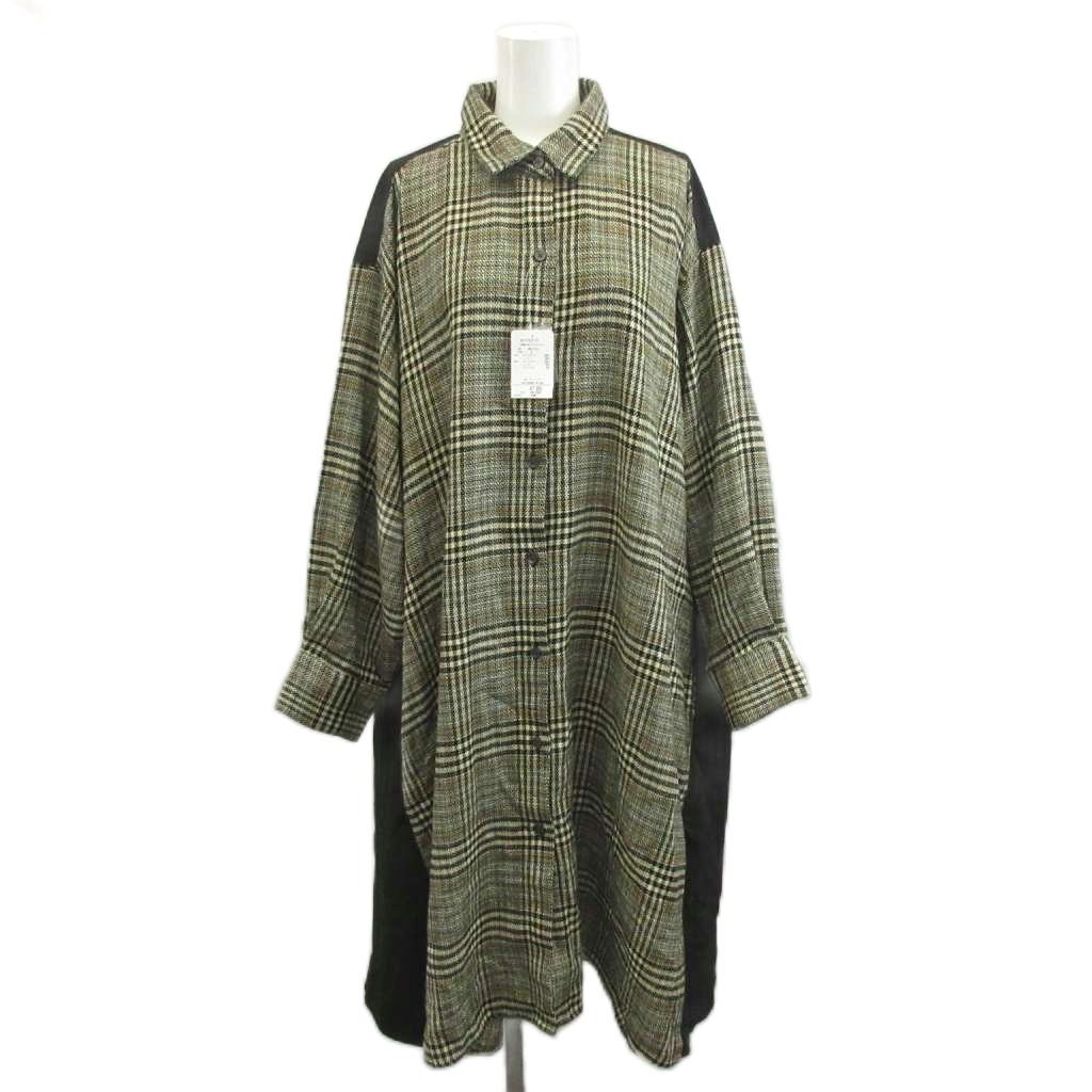 【中古】未使用品 アズノゥアズプラス AS KNOW AS PLUS ワンピース シャツワンピース F 黒 ブラック チェック柄 レギュラーカラー 長袖 ECB005 /KK ■ECB005 レディース 【ベクトル 古着】 260530表記...