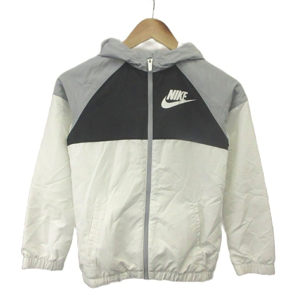 【中古】ナイキ NIKE ナイロンウインドブレーカー M 白 ホワイト 黒 ブラック グレー フード付き 長袖 フルジップ /NP ■GY70 キッズ 【ベクトル 古着】 260602ブランドナイキ NIKE表記サイズM実寸サイズ身幅：42...
