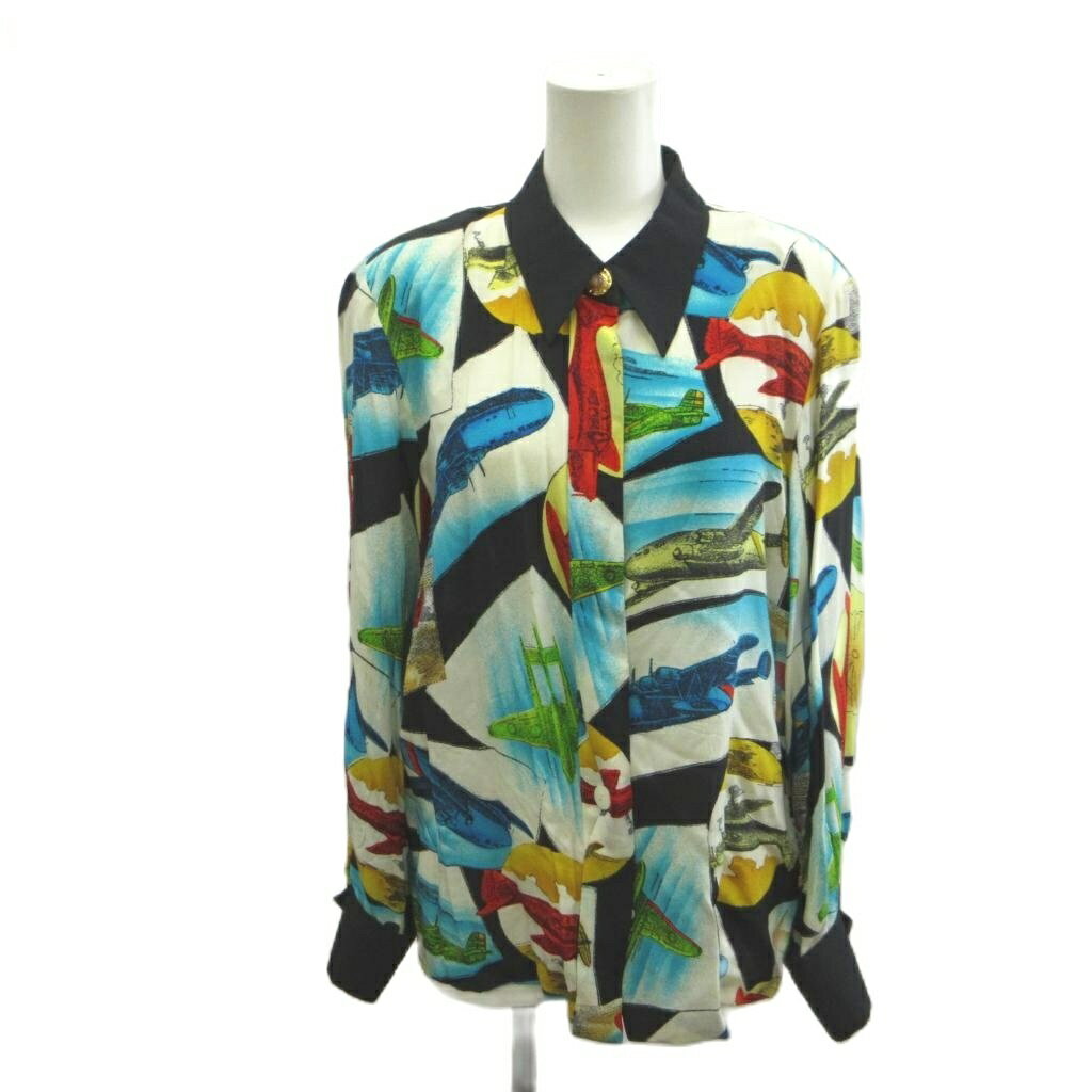 【中古】フェンミニニ プリスコ FEMMININI PRISCO シャツ ブラウス 37 青 ブルー 黄 イエロー レギュラーカラー 長袖 /RN ■GY99 レディース 【ベクトル 古着】 260605表記サイズ37実寸サイズ肩幅：38c...