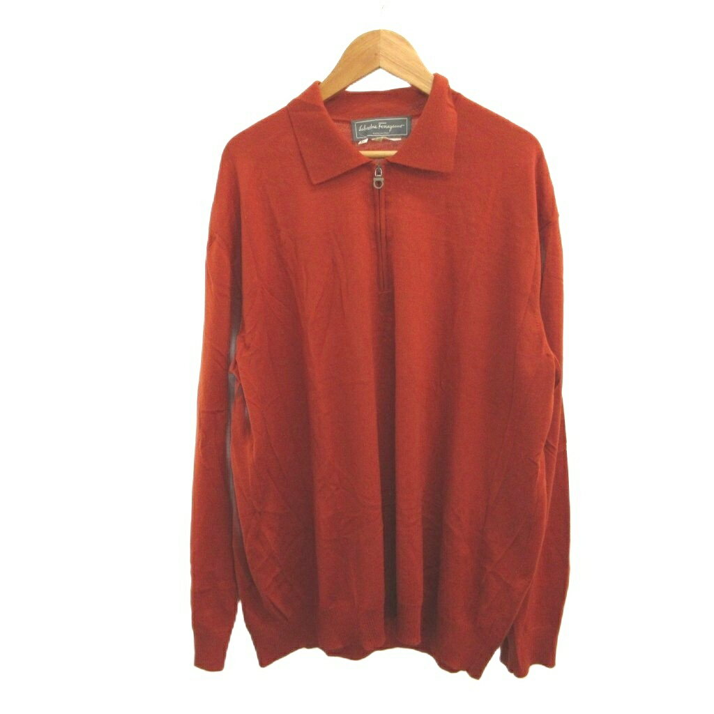 【中古】サルヴァトーレフェラガモ Salvatore Ferragamo ニットポロシャツ セーター ウール XL テラコッタ ハーフジップ 長袖 襟付き /NP ■GY62 メンズ 【ベクトル 古着】 260617ブランドサルヴァトーレフ...