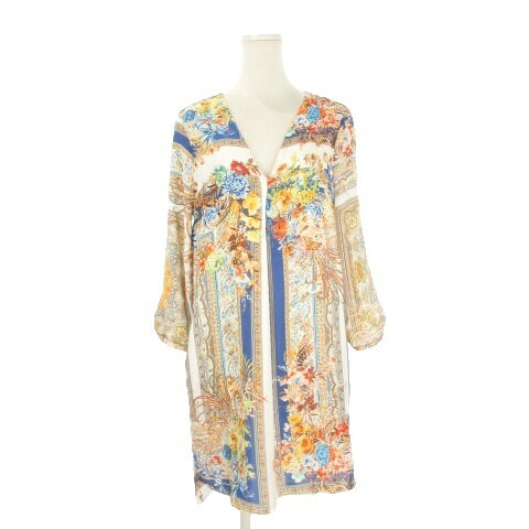 【中古】ザラ ベーシック ZARA BASIC ワンピース XS 白 ホワイト オレンジ 青 ブルー 花柄 Vネック 七分袖 /CK21 ■ECB006 レディース 【ベクトル 古着】 260701ブランドザラ ベーシック ZARA BAS...
