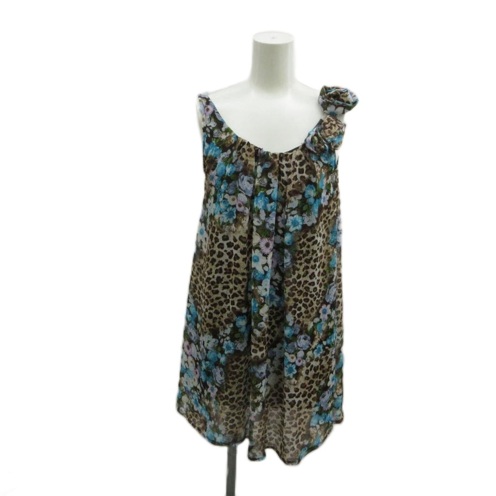 【中古】エジェリー パリ EGERIE PARIS チュニック カットソー 茶色 ブラウン アニマル柄 花柄 ノースリーブ /KK ■ECB006 レディース 【ベクトル 古着】 260630実寸サイズ身幅：33cm　着丈：80cm　　素材...
