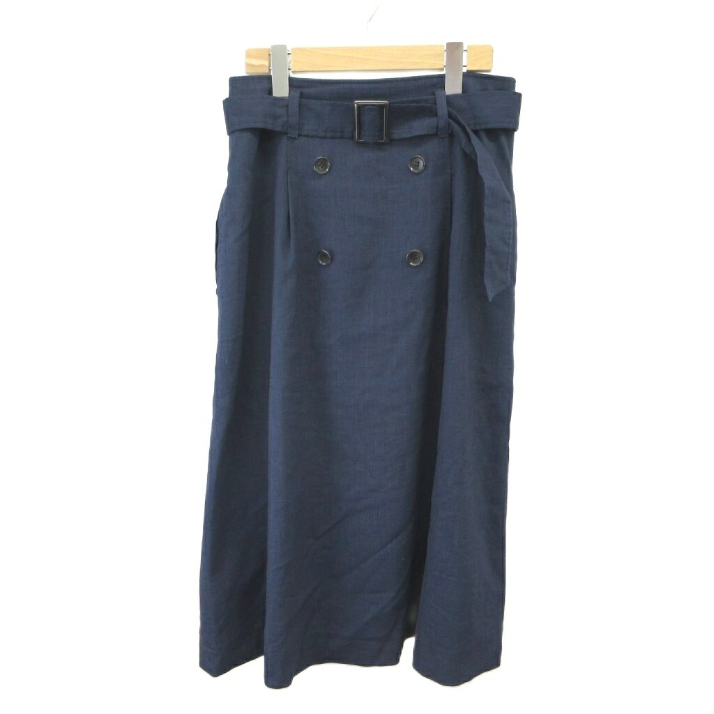 【中古】ドレスアプト Dress apt. フレアスカート 麻 リネン 38 紺 ネイビー ダブルボタン ベルト付き ミモレ丈 /YU ■ECB006 レディース 【ベクトル 古着】 260630表記サイズ38実寸サイズウエスト：70cm　...