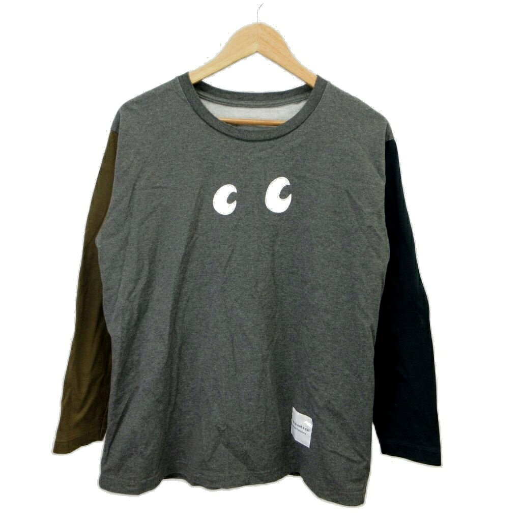 【中古】ディスイズノットアキャット This is not a cat. Tシャツ カットソー F グレー 緑 グリーン カーキ 長袖 クルーネック 切替デザイン プリント /YU ■GY70 メンズ 【ベクトル 古着】 260710表記サ...