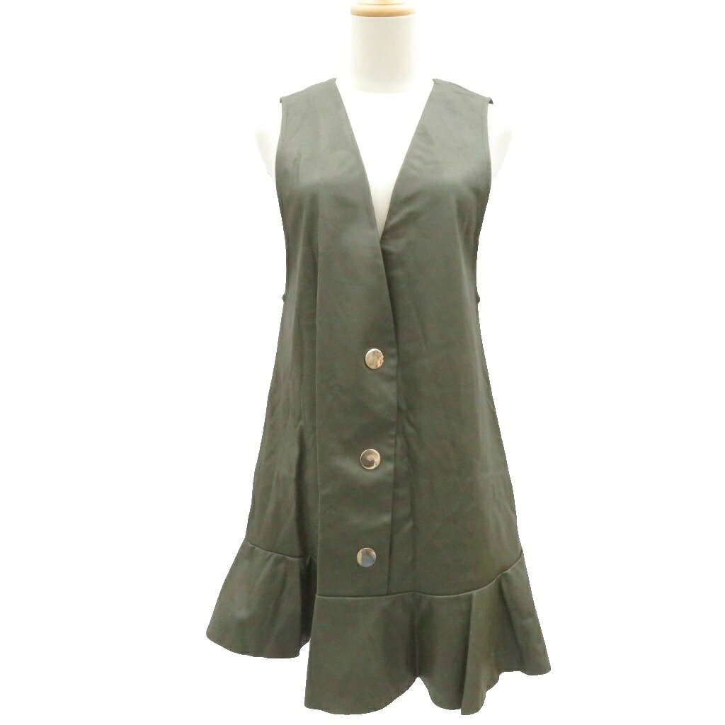 【中古】ザラ ZARA ワンピース フェイクレザー L カーキ Vネック ノースリーブ ひざ丈 /YS46 ■ECA007 レディース 【ベクトル 古着】 260727ブランドザラ ZARA表記サイズL実寸サイズ身幅：45cm　着丈：85c...