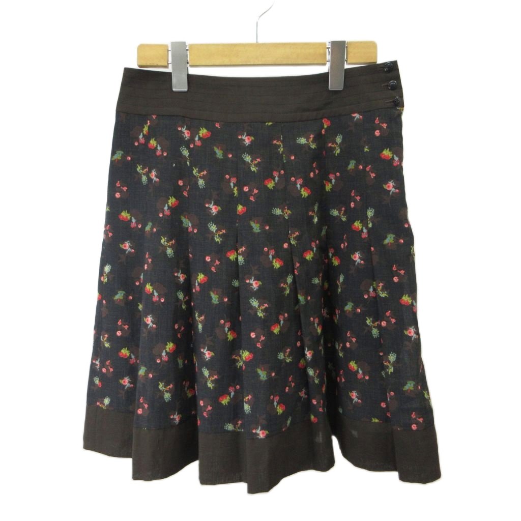 【中古】シンシアローリー CYNTHIA ROWLEY フレアスカート ウール 2 黒 ブラック 茶 ブラウン 赤 レッド 花柄 ミディ丈 /NP ■ECC007 レディース 【ベクトル 古着】 260727ブランドシンシアローリー CYN...