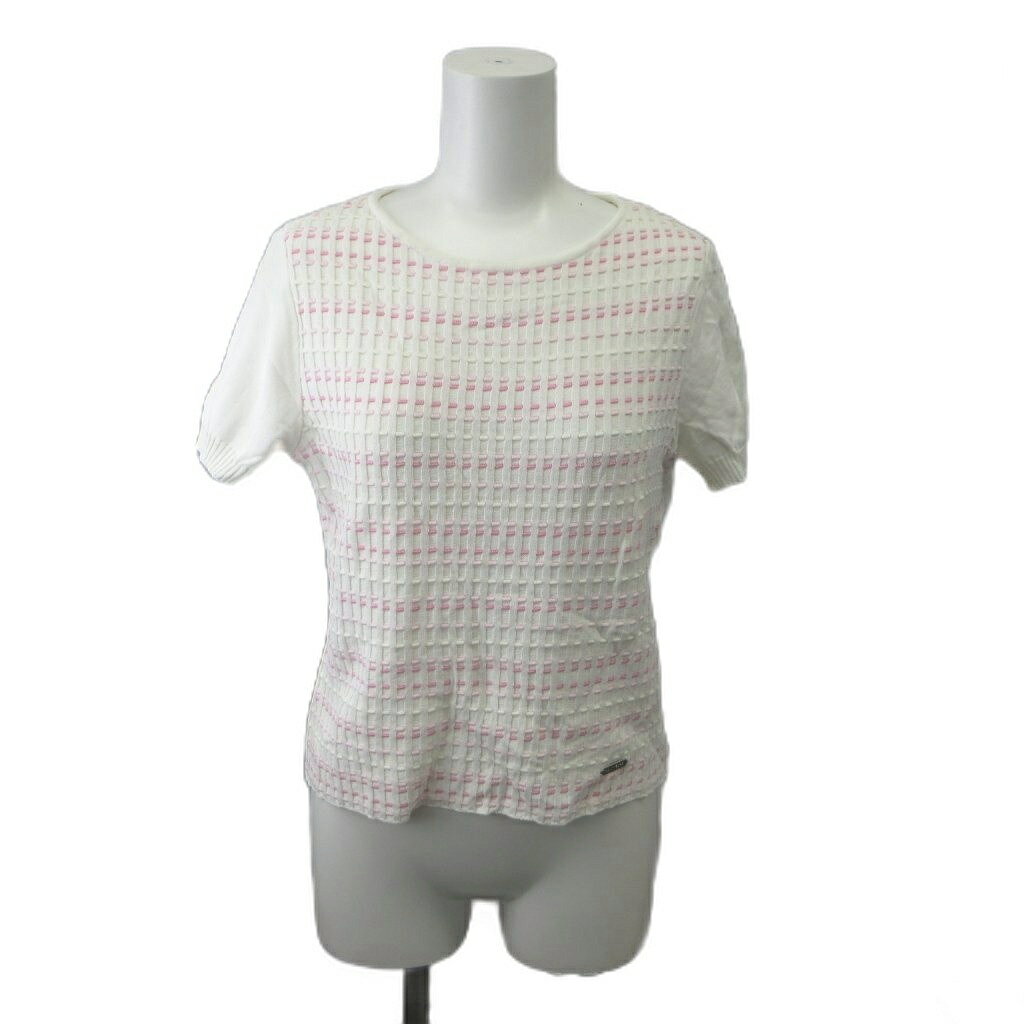 【中古】クレージュ courreges カットソー 40 白 ホワイト ピンク ワッフル生地 半袖 /RN ■ECC007 レディース 【ベクトル 古着】 260724ブランドクレージュ courreges表記サイズ40実寸サイズ肩幅：36...