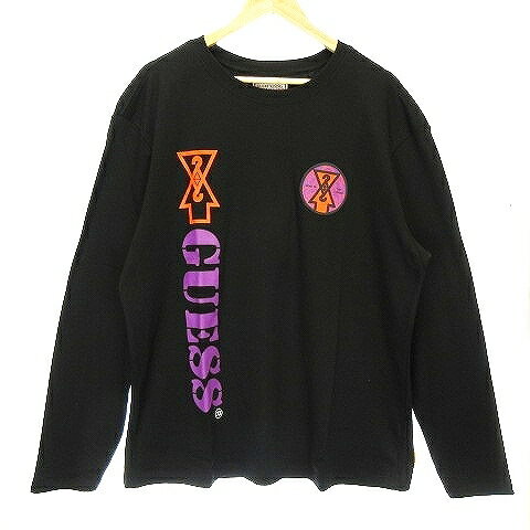 【中古】未使用品 ゲス GUESS 19AW GUESSx88RISING GUE88RISING Tシャツ 長袖 クルーネック ロンT コットン オーバーサイズ ロゴ プリント XL 黒 ブラック トップス メンズ 【ベクトル 古着】 2...