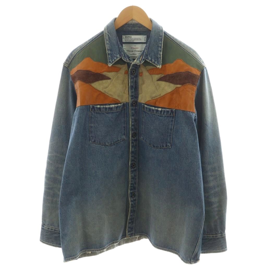 【中古】ダイリク DAIRIKU 21SS パッチワーク デニムシャツ Patch Work Denim Shirt デニムジャケット Gジャン ジージャン レザー M 青 ブルー 茶 ブラウン S-2 /AN40 メンズ 【ベクトル 古着...