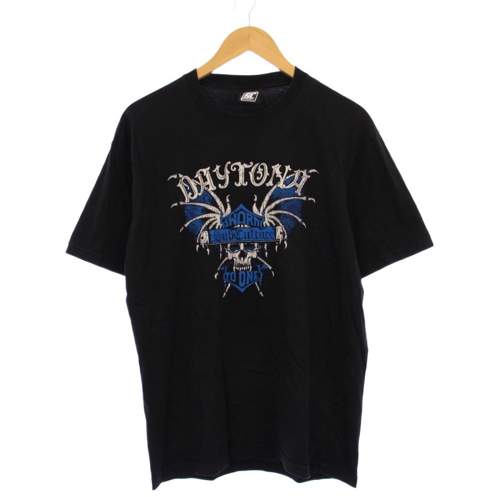【中古】サブカルチャー Subculture DAYTONA SKULL T-SHIRT Tシャツ カットソー 半袖 スカル 1 黒 SCST-S2208 /KH メンズ 【ベクトル 古着】 251010表記サイズ1実寸サイズ肩幅：48cm...