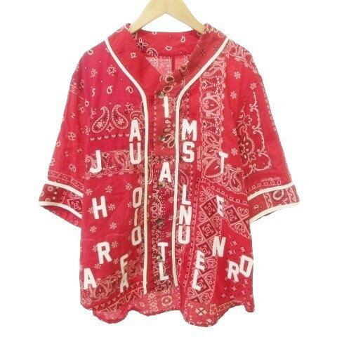 【中古】レディメイド READYMADE 21AW BANDANA BASEBALL SHIRT バンダナ ベースボール シャツ 半袖 ペイズリー柄 0 赤 レッド RE-00-RE00-00-136 メンズ 【ベクトル 古着】 26032...