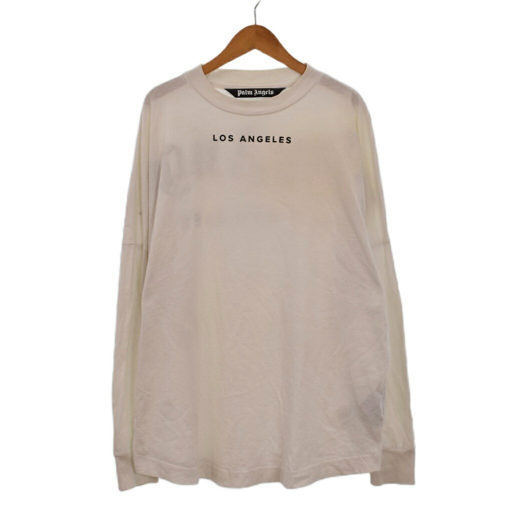 【中古】パームエンジェルス PALM ANGELS 21SS LA SPRAYED LOGOTEE L/S 長袖Tシャツ カットソー ロンT スプレーデザイン ロゴプリント バックプリント M 白 ホワイト 黒 ブラック 黄色 イエロー P...