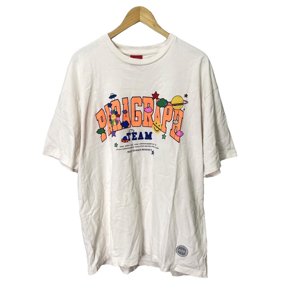 【中古】パラグラフ Paragraph P08 ビッグTシャツ カットソー ロゴプリント 半袖 F アイボリー メンズ 【ベクトル 古着】 260413表記サイズFree実寸サイズ肩幅：61cm　身幅：66cm　着丈：77cm　袖丈：24c...