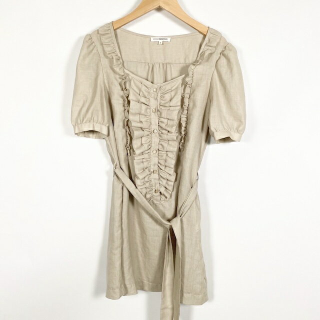 【中古】ナラカミーチェ NARA CAMICIE 半袖フリルシャツ ブラウス チュニック ベージュ 0 S相当 レディース 【ベクトル 古着】 241201ブランドナラカミーチェ NARA CAMICIE表記サイズ0　レディースS相当実寸サ...