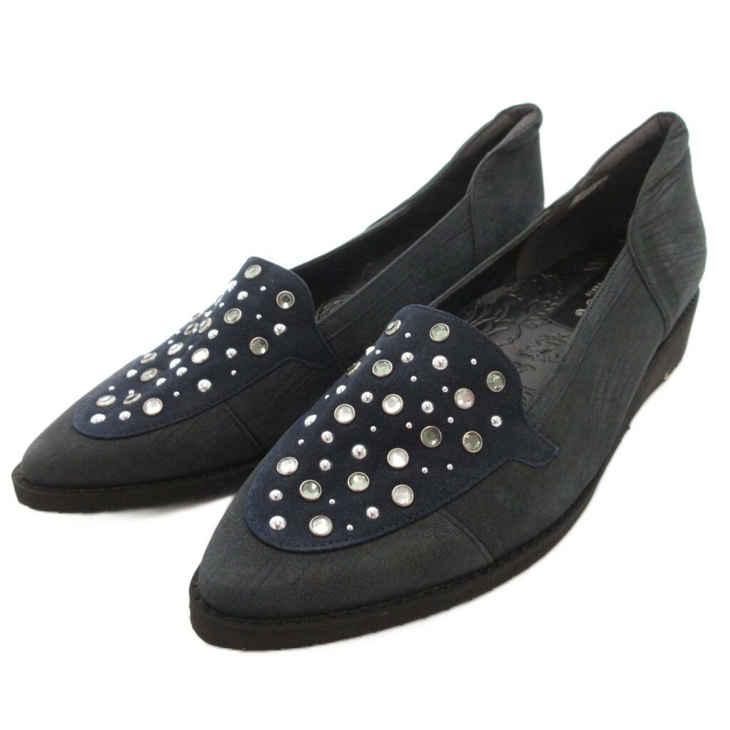 【中古】MONET 美品 ウォーキングシューズ 23.5cm 紺 ネイビー スタッズ装飾 スリッポン 異素材切り替え /TQ ■GY99 レディース 【ベクトル 古着】 260508表記サイズ23.5cm実寸サイズ最大幅：9cm　アウトソー...