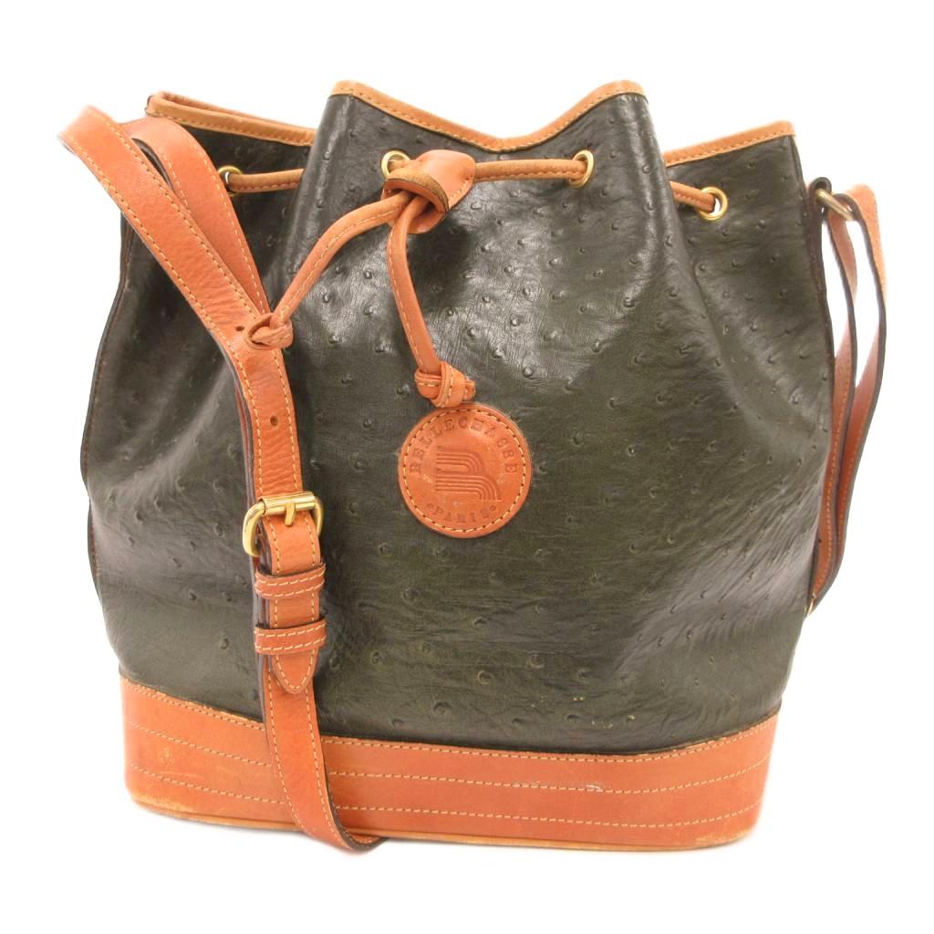【中古】ベルシャッセ BELLECHASSE ショルダーバッグ オーストリッチ型押し レザー カーキ /JS ■GY99 メンズ 【ベクトル 古着】 260510実寸サイズ持ち手の長さ：-cm　ヨコ：37cm　タテ：28cm　マチ：17cm...