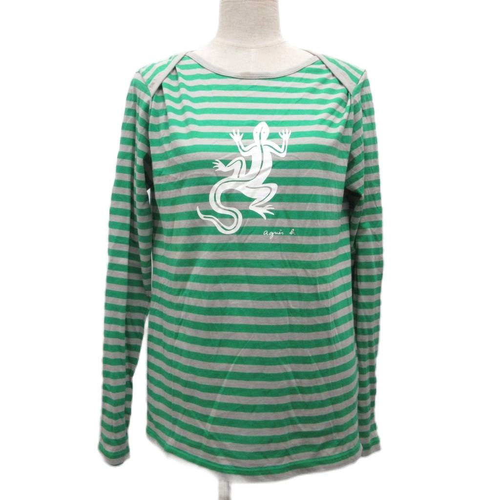 【中古】アニエスベー agnes b. 美品 Tシャツ カットソー 長袖 ボーダー 緑 グリーン グレー 2 ■IBO96 レディース 【ベクトル 古着】 260508ブランドアニエスベー agnes b.表記サイズ2実寸サイズ肩幅：42c...