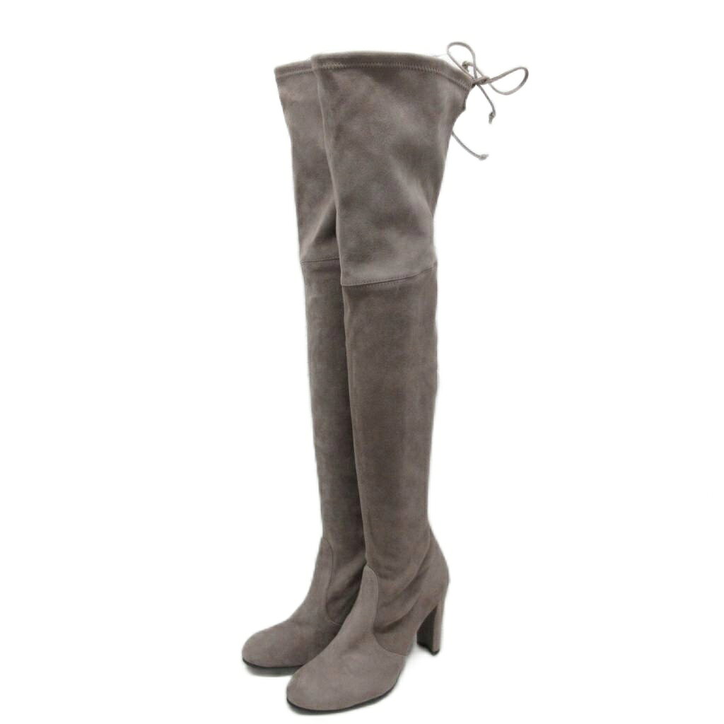 【中古】スチュアートワイツマン STUART WEITZMAN Highland ロングブーツ ニーハイ スエード ラウンドトゥ ハイヒール 5.5 グレー ■IBO96 レディース 【ベクトル 古着】 260523ブランドスチュアートワイ...