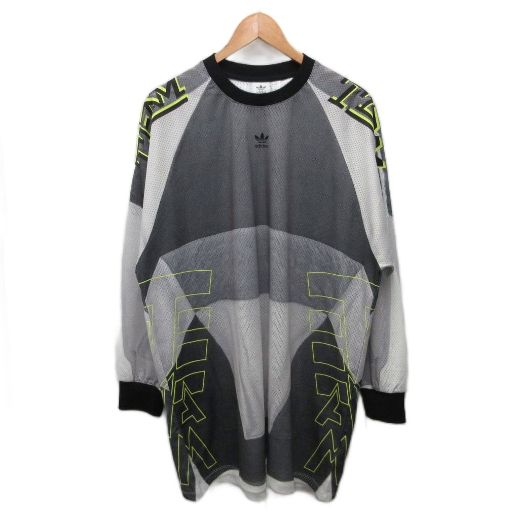 【中古】アディダスオリジナルス adidas originals ADIENIUM OVERSIZED MESH TEE ロンT Tシャツ カットソー 長袖 メッシュ L グレー マルチカラー JM9274 レディース 【ベクトル 古着】 ...