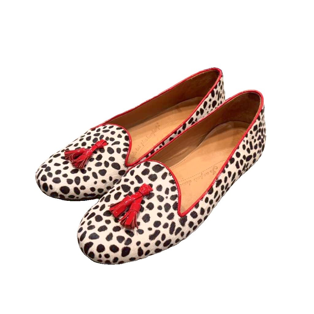【中古】Chatelles バレエシューズ ハラコ レオパード柄 38.5 白 ホワイト 赤 レッド ■GY99 レディース 【ベクトル 古着】 260728表記サイズ38.5実寸サイズ最大幅：8cm　アウトソール：26cm　インソール実寸...