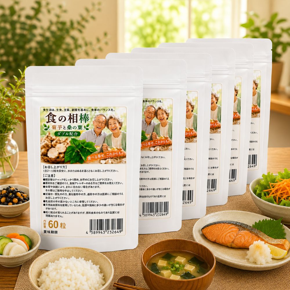 項目 内容 食べる幸せを、これからも。 菊芋×桑の葉使用「食の相棒」 我慢する毎日ではなく、食事と上手に付き合う新しい習慣を。 北海道産菊芋粉末と国産有機桑の葉を配合した新しいサプリメント、「食の相棒」が登場！ こんなあなたに！ □甘いもの...