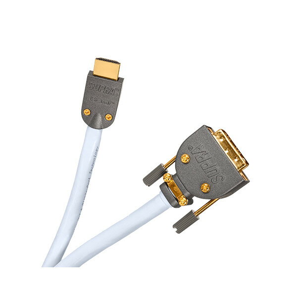 スープラ　HDMI-DVI　 【特徴】 ●銀メッキ線の採用による高周波帯域における広帯域信号の伝送の高域性。 ●三重シールドによる外部雑音からの優れたシールド効果と逆に信号漏れの防止。 ●コネクターの接点に0.8ミクロン、24金メッキを施す...